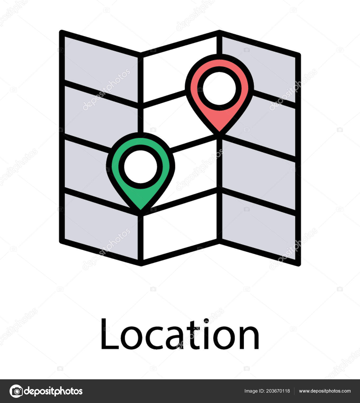 Tri Folding Map Two Differently Pointing Location Pins Icon Symbolize ...