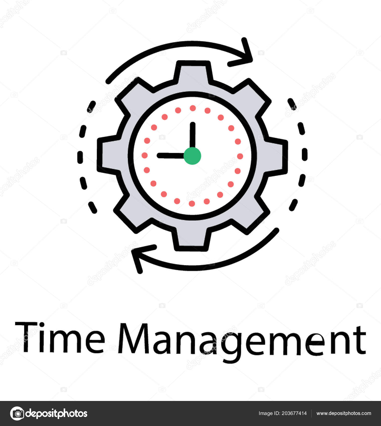 Clock Gear Wheel Rotating Arrows Symbol Time Management Stock Vector by ...