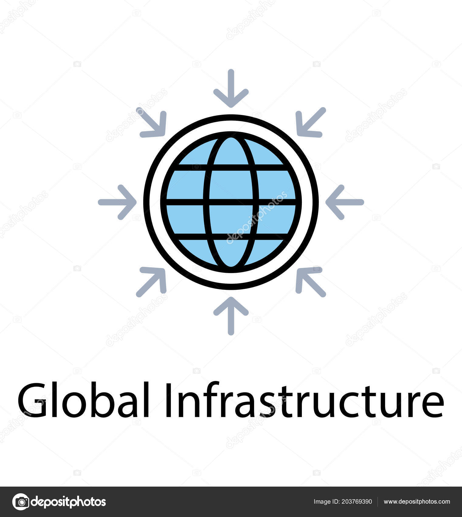 Grid Globe Directional Arrows Indicating Global Network Stock Vector by ...
