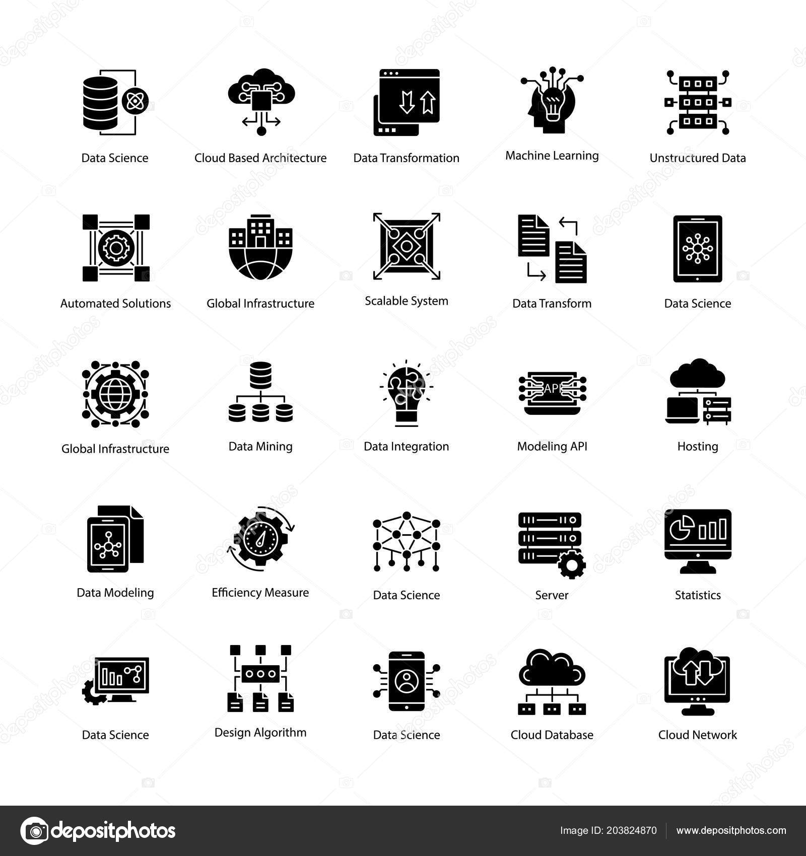 Set Data Science Glyph Vector Icons Stock Vector by ©vectorsmarket ...