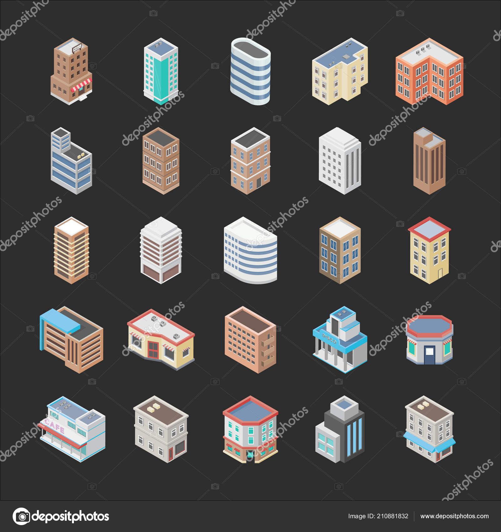 Different Buildings Icons Pack Stock Vector by ©vectorsmarket 210881832