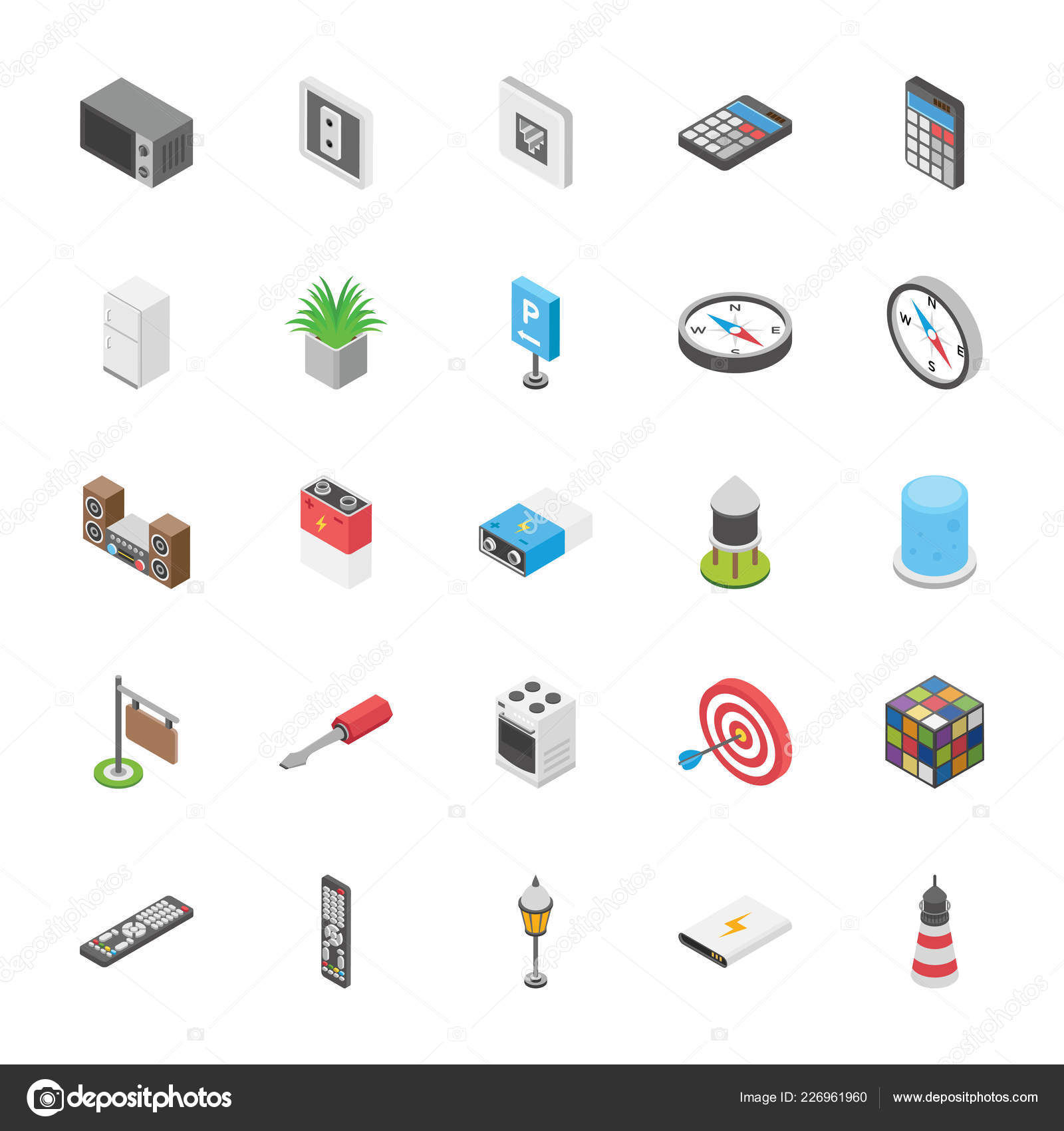 Innovative Pack Objects Icons Collection Providing Three Dimensional ...