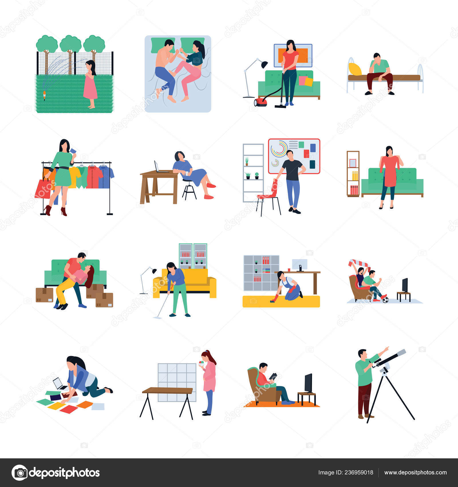 Daily Life Flat Icons Pack Here Portraying Some Icons Can Stock Vector ...