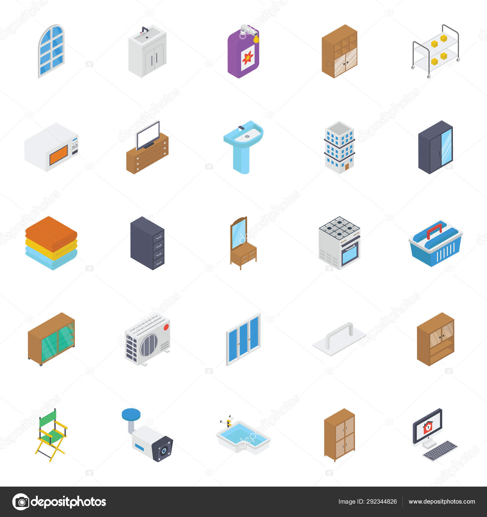 Building Interior Isometric Icons Pack Stock Vector by ©vectorsmarket ...