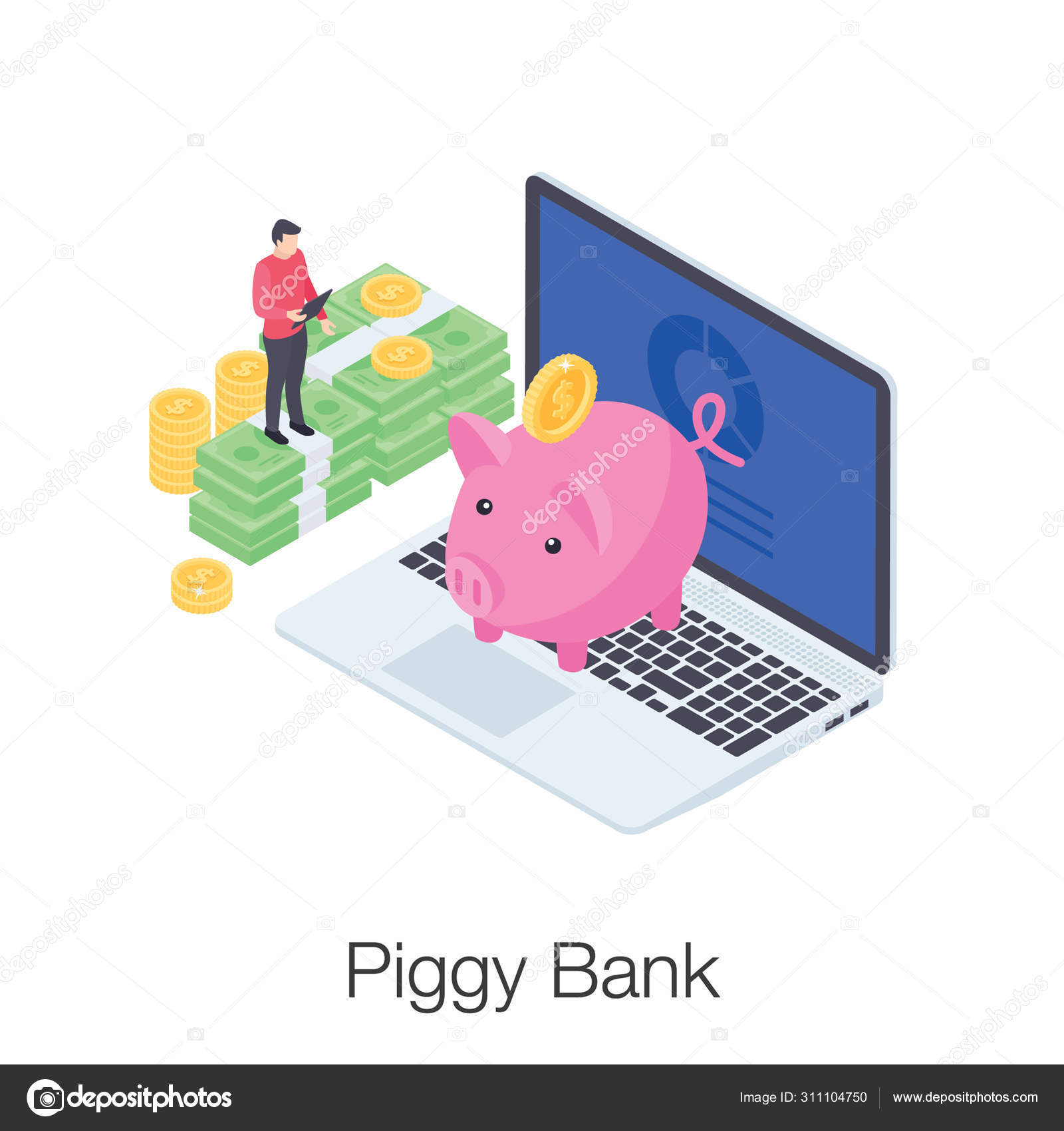 Pig Dollar Coin Piggy Money Box Vector Isometric Design Stock Vector by ...