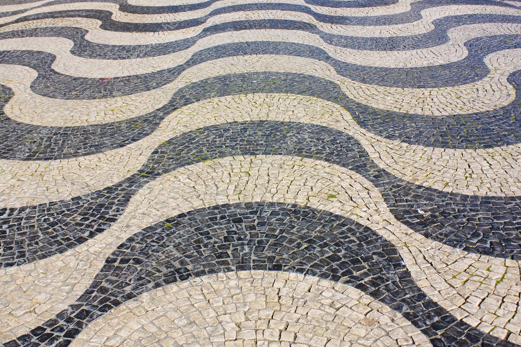 Patr n tradicional pavimento de adoquines (calada portuguesa) en Belem ...