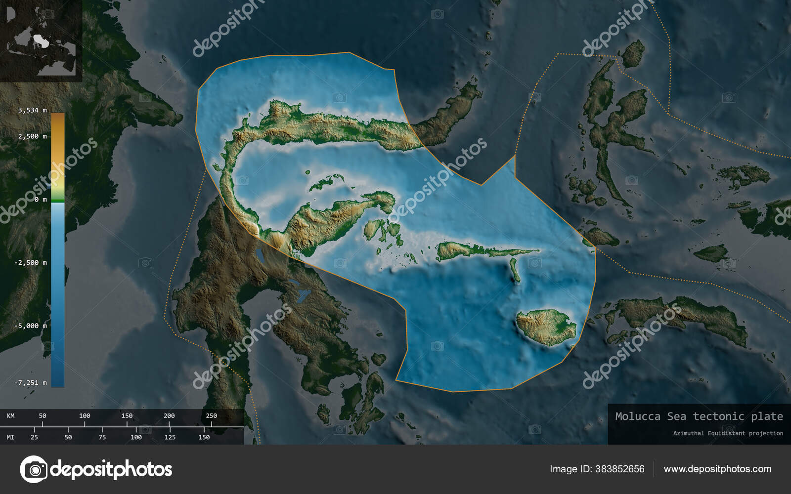 Molucca Sea Plate Shape Outlined Darkened Desaturated Background ...