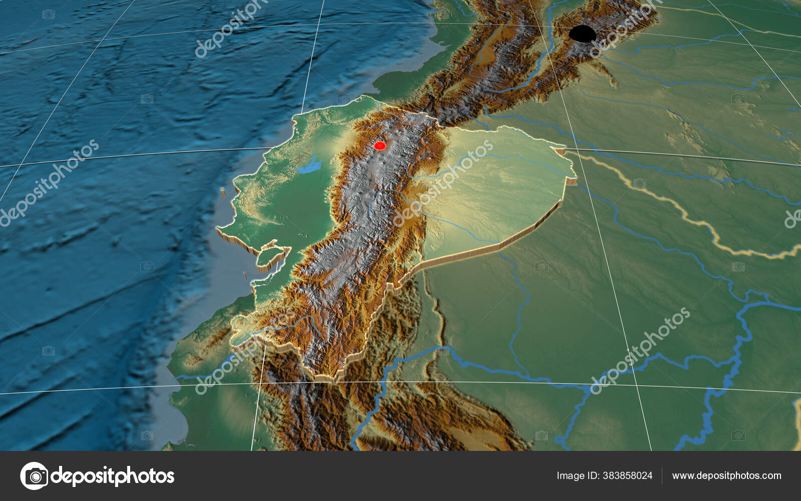 Ecuador Extruido Mapa Ortográfico Relieve Capital Fronteras ...