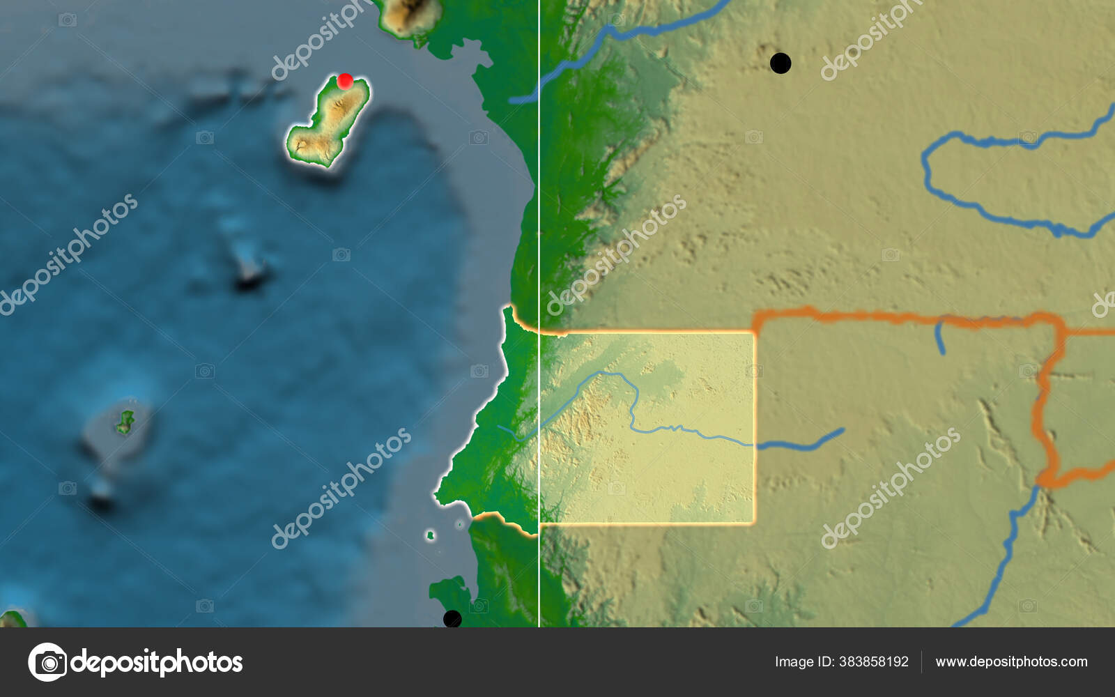 Equatorial Guinea Outlined Physical Orthographic Map Capital ...