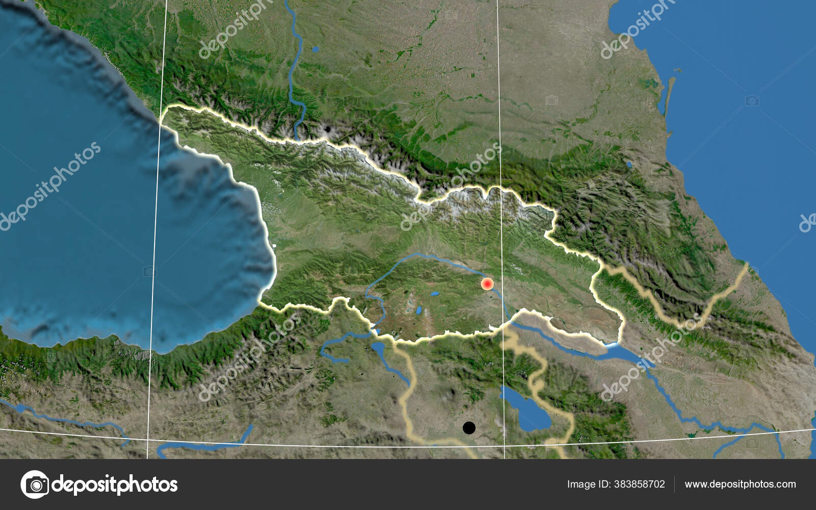 Georgia Outlined Satellite Orthographic Map Capital Administrative ...