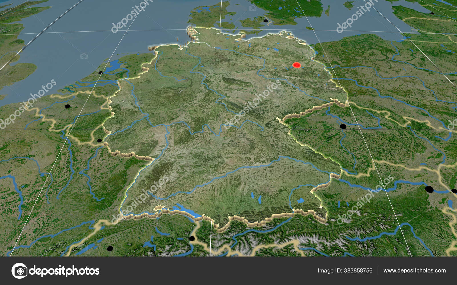 Germany Extruded Satellite Orthographic Map Capital Administrative ...