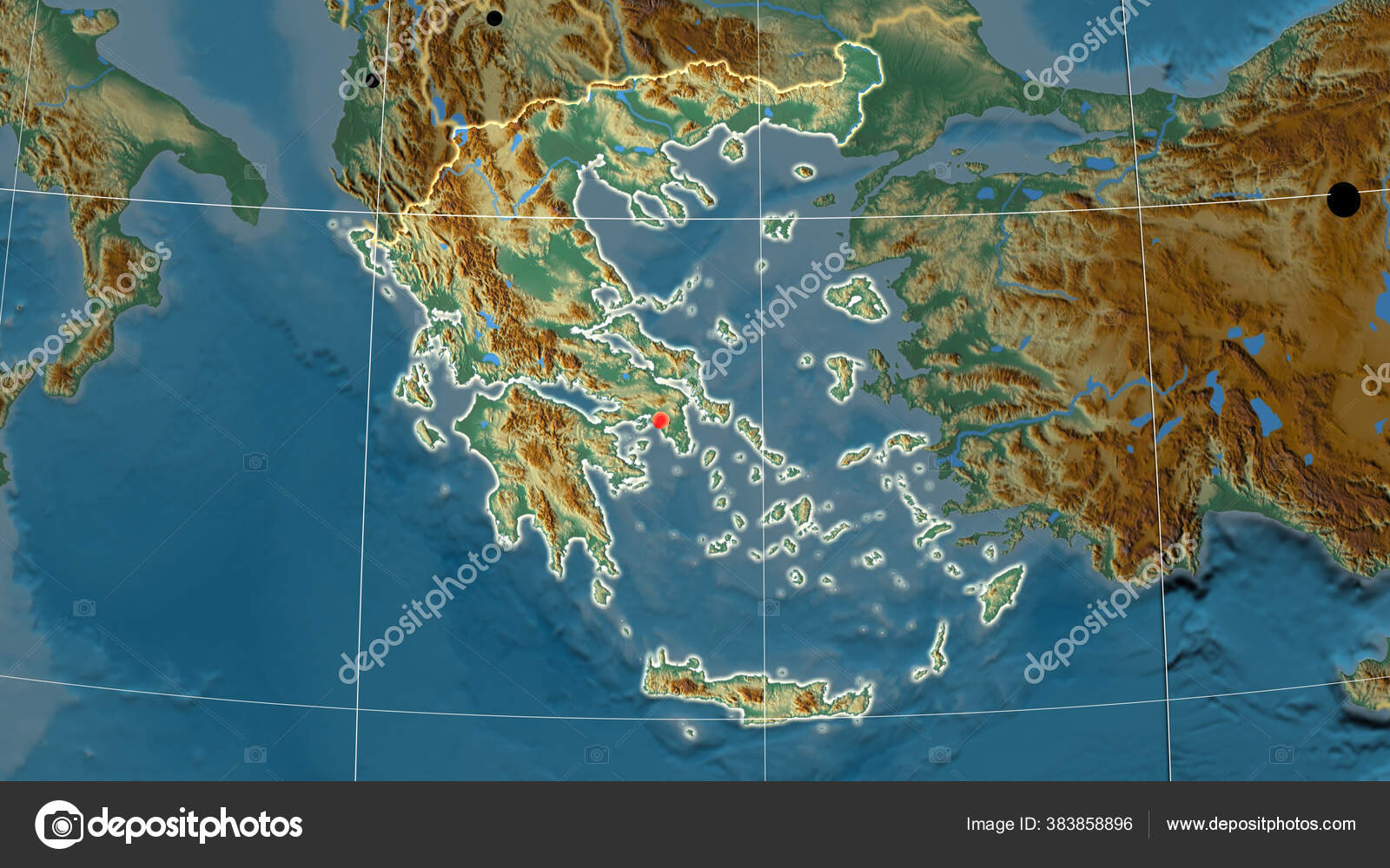 Greece Outlined Relief Orthographic Map Capital Administrative Borders ...