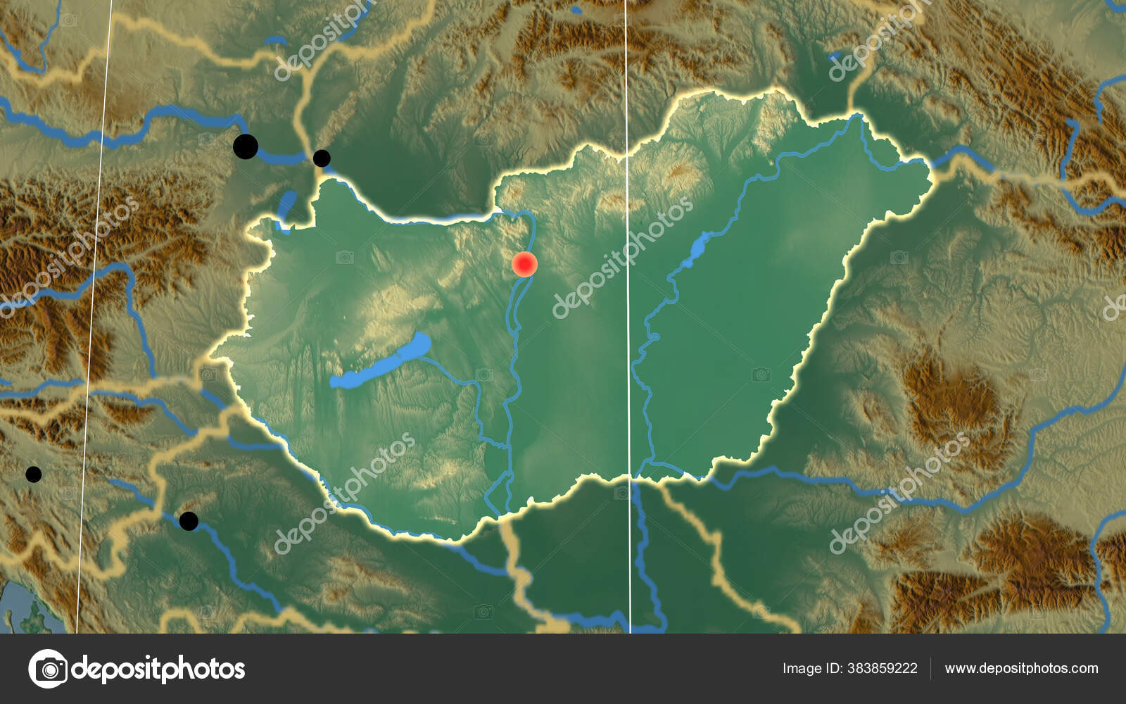 Hungary Outlined Relief Orthographic Map Capital Administrative Borders ...