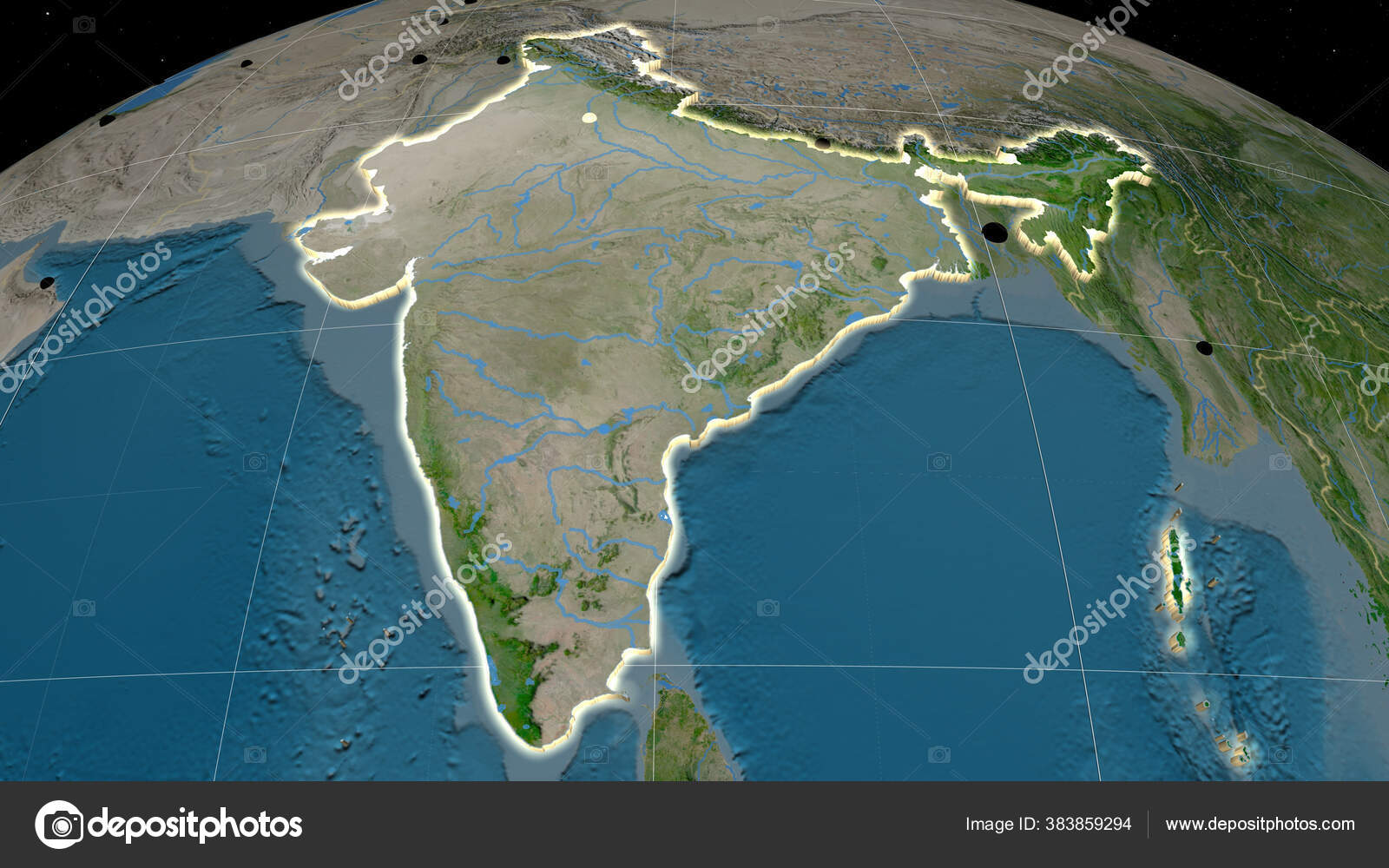India Extruded Satellite Orthographic Map Capital Administrative ...