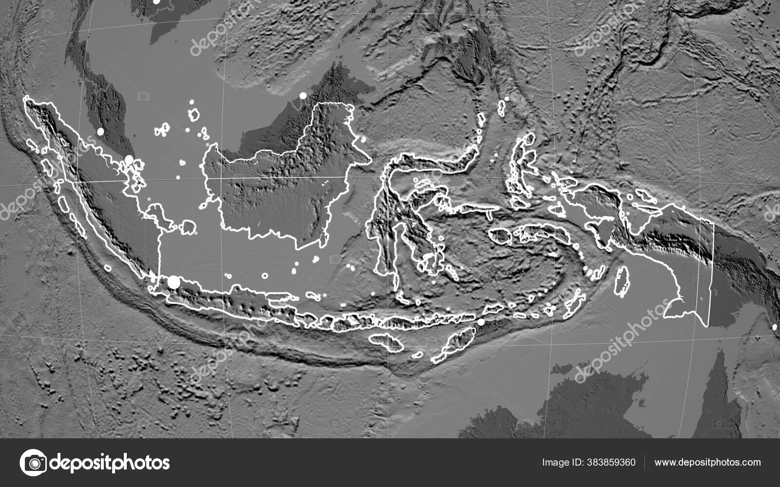 Indonesia Outlined Bilevel Orthographic Map Capital Administrative ...