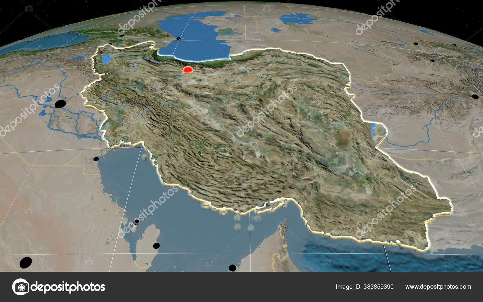 Iran Extruded Satellite Orthographic Map Capital Administrative Borders ...