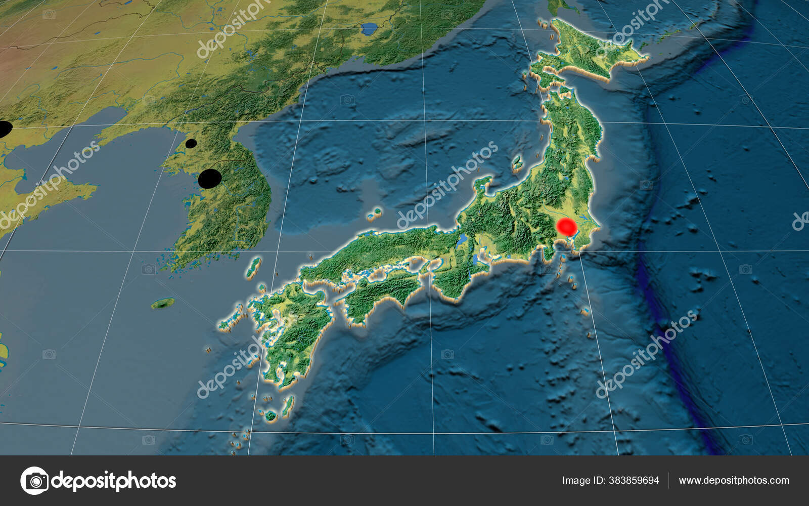Japan Extruded Topographic Orthographic Map Capital Administrative ...
