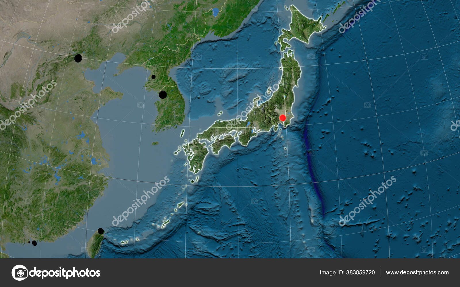 Japan Outlined Satellite Orthographic Map Capital Administrative ...