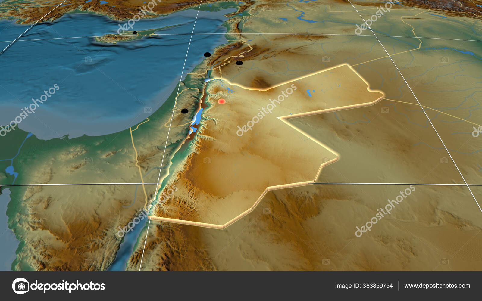 Jordan Extruded Relief Orthographic Map Capital Administrative Borders ...