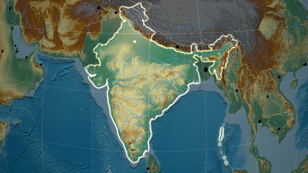 India Outlined Physical Orthographic Map Capital Administrative Borders ...