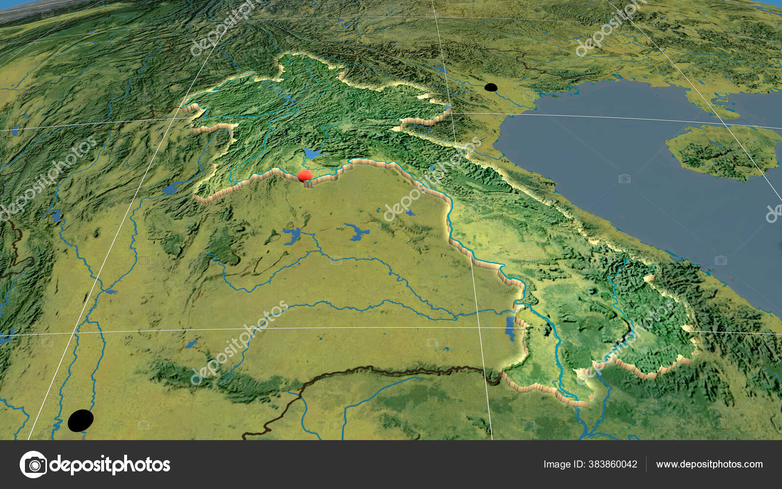 Laos Extruded Topographic Orthographic Map Capital Administrative ...