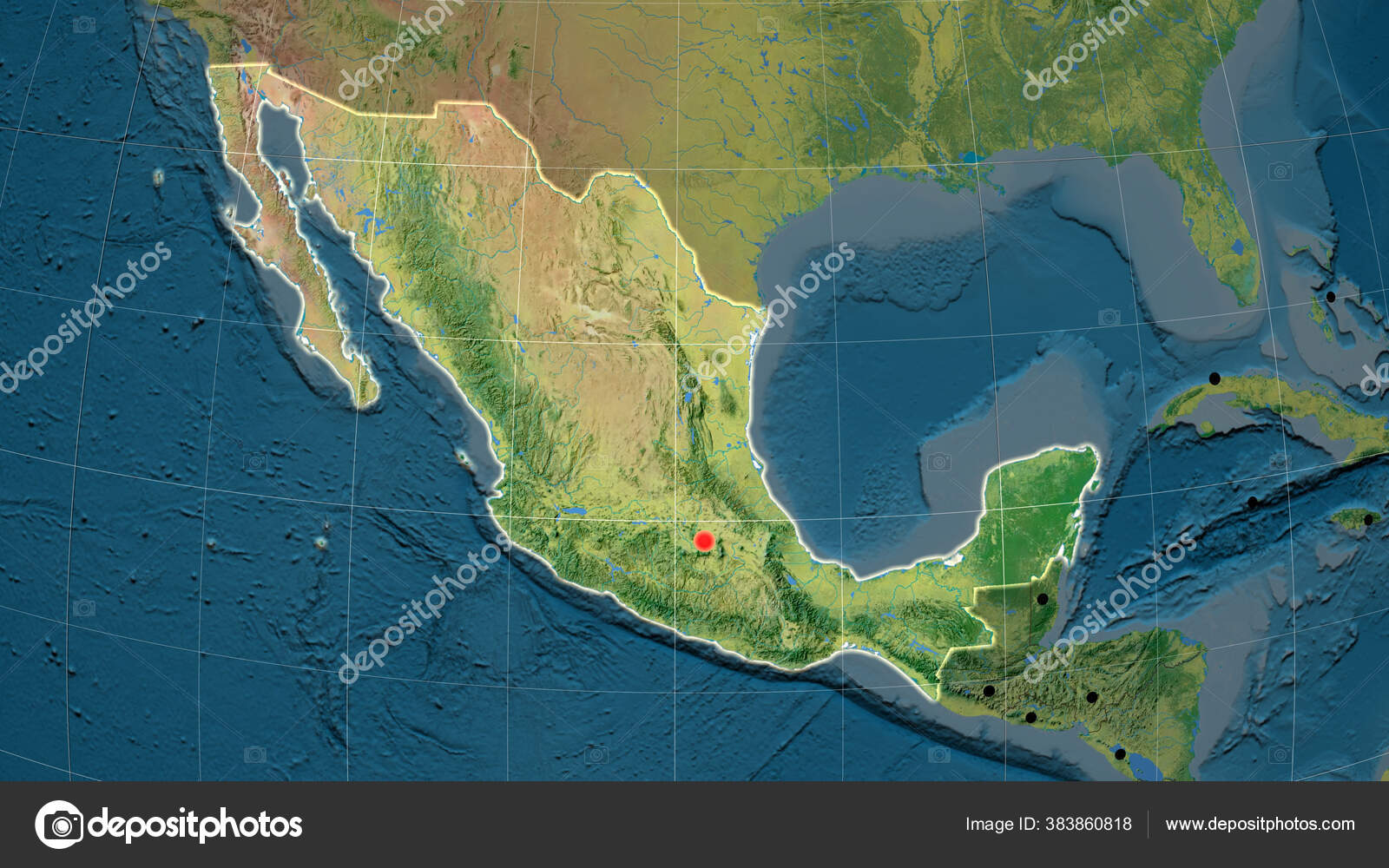Mexico Outlined Topographic Orthographic Map Capital Administrative ...