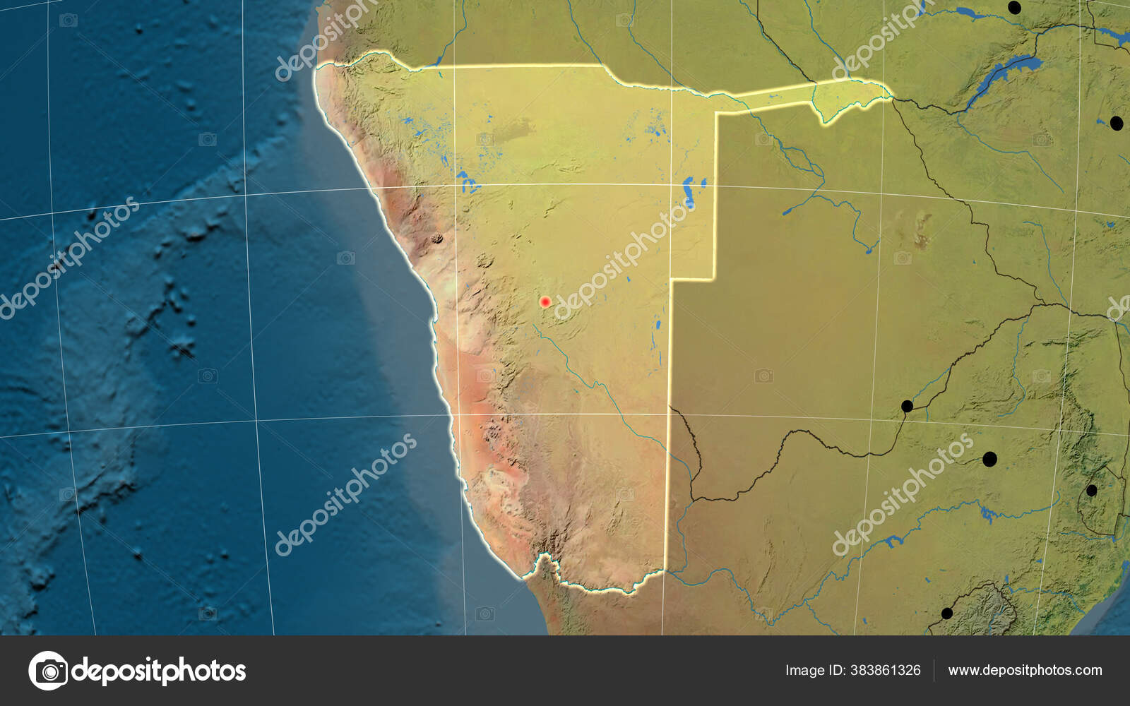 Namibia Outlined Topographic Orthographic Map Capital Administrative ...