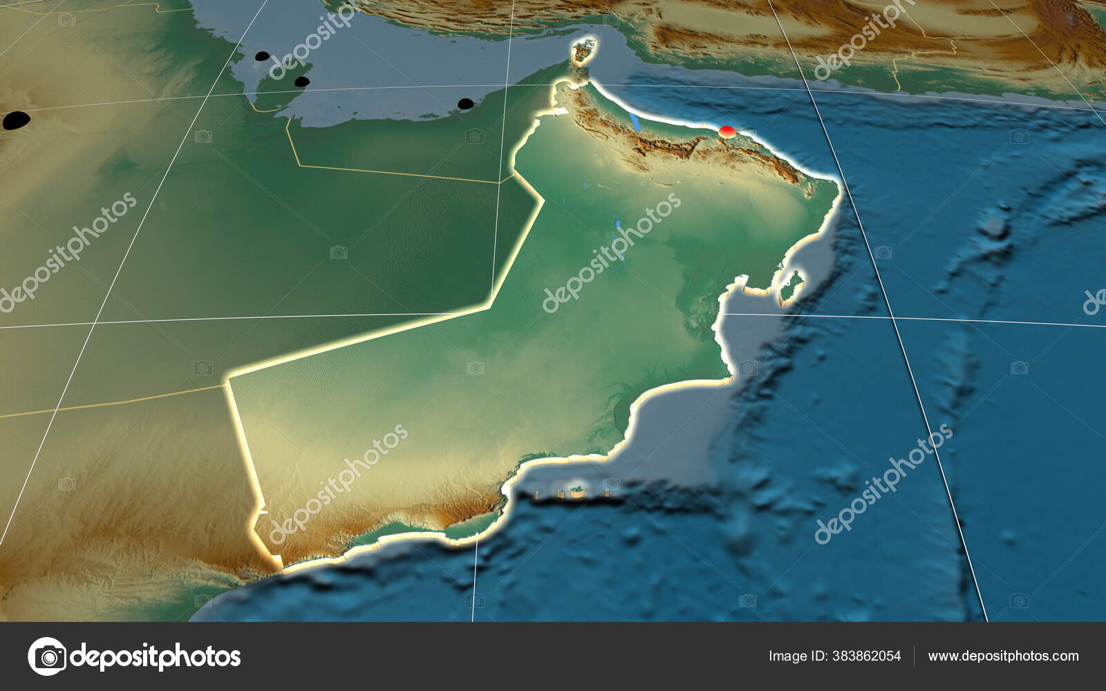 Oman Extruded Relief Orthographic Map Capital Administrative Borders ...