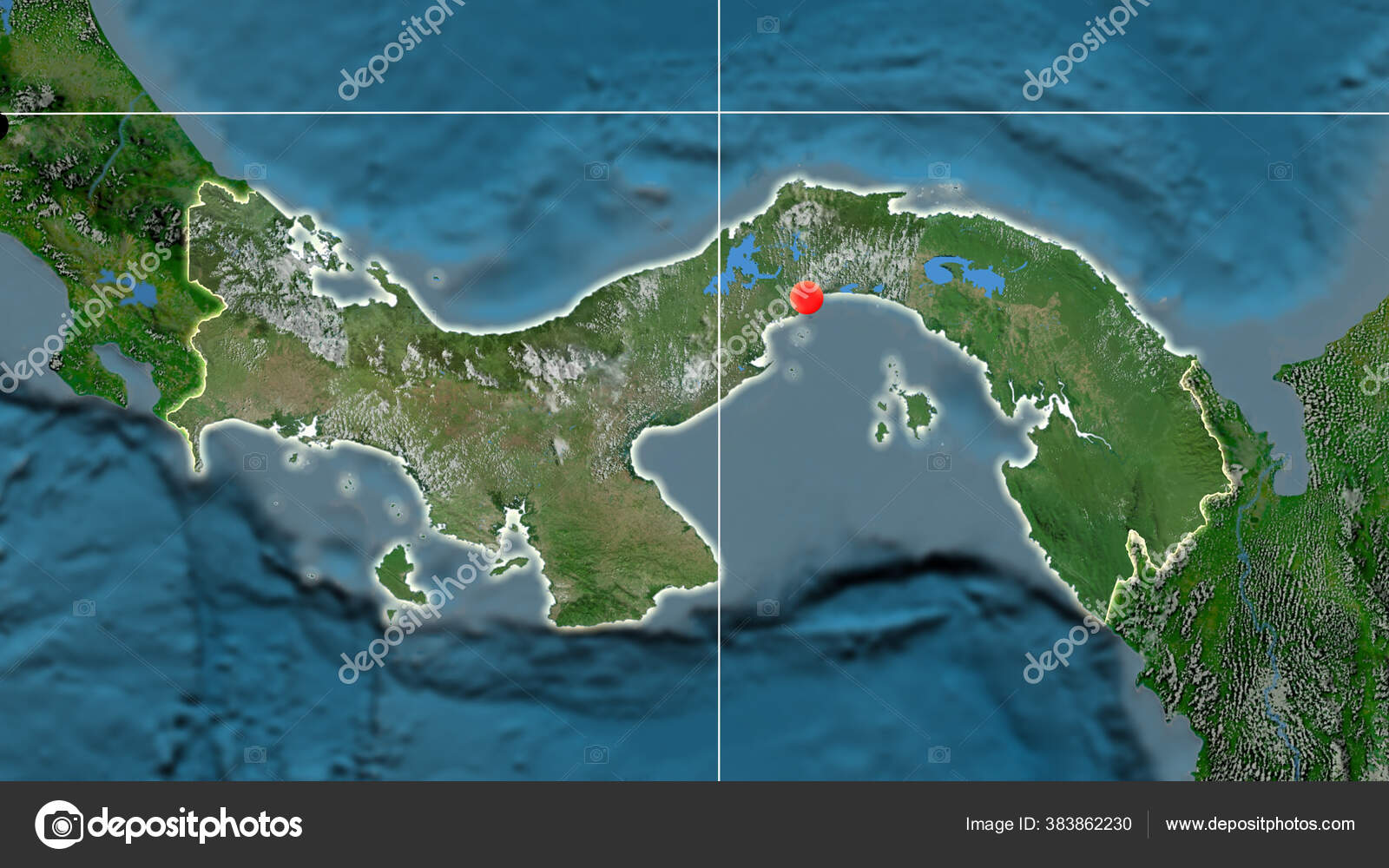 Panamá Esbozado Mapa Ortográfico Por Satélite Capital Fronteras ...