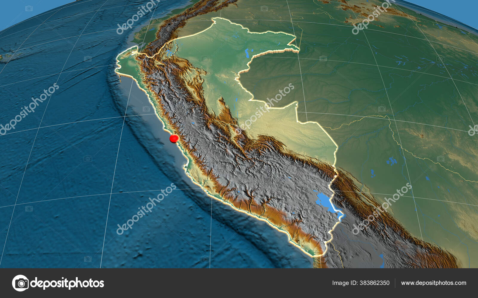 Peru Extruded Relief Orthographic Map Capital Administrative Borders ...