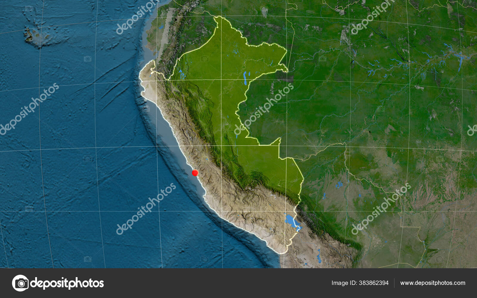 Peru Outlined Satellite Orthographic Map Capital Administrative Borders ...