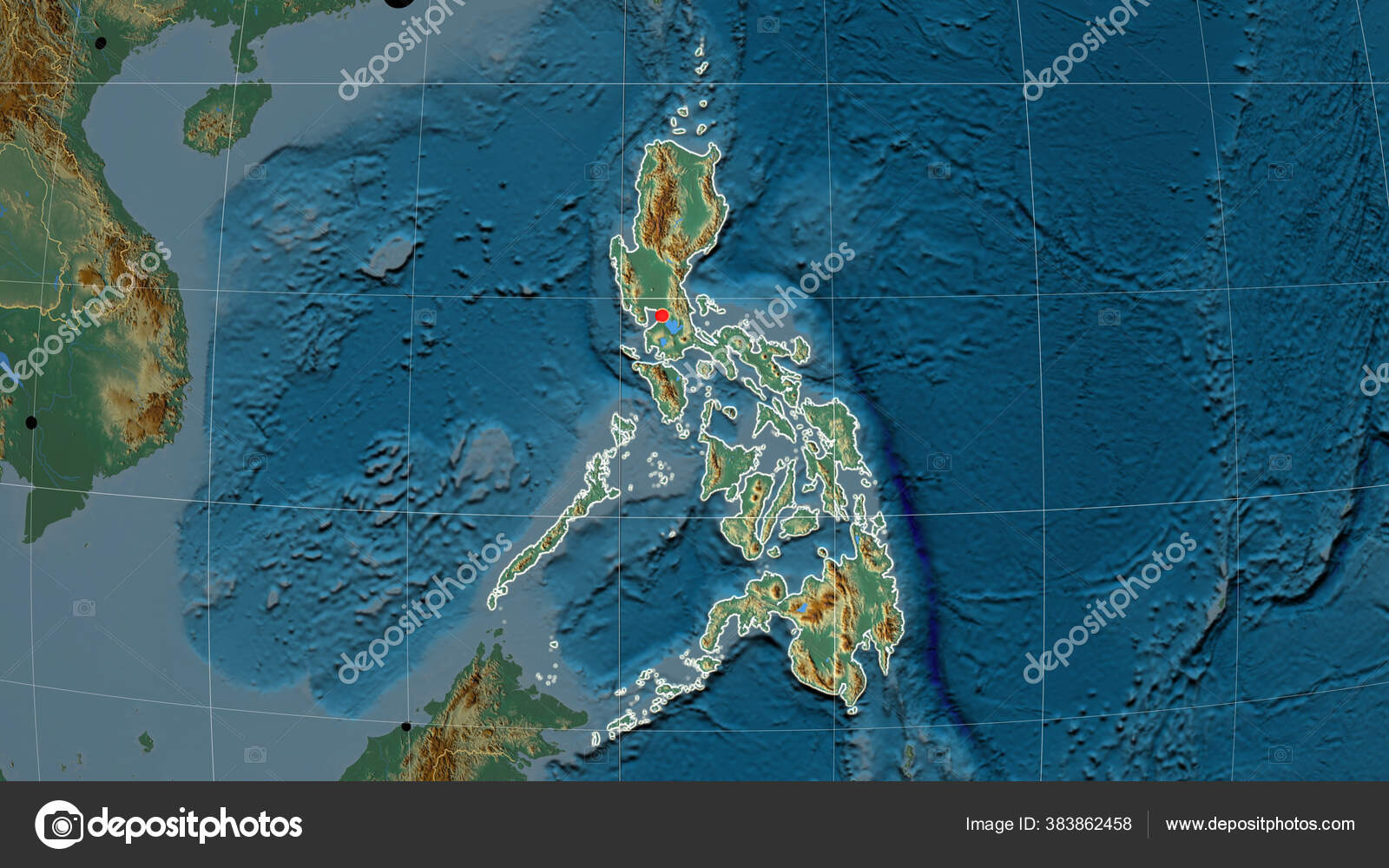 Philippines Outlined Relief Orthographic Map Capital Administrative ...