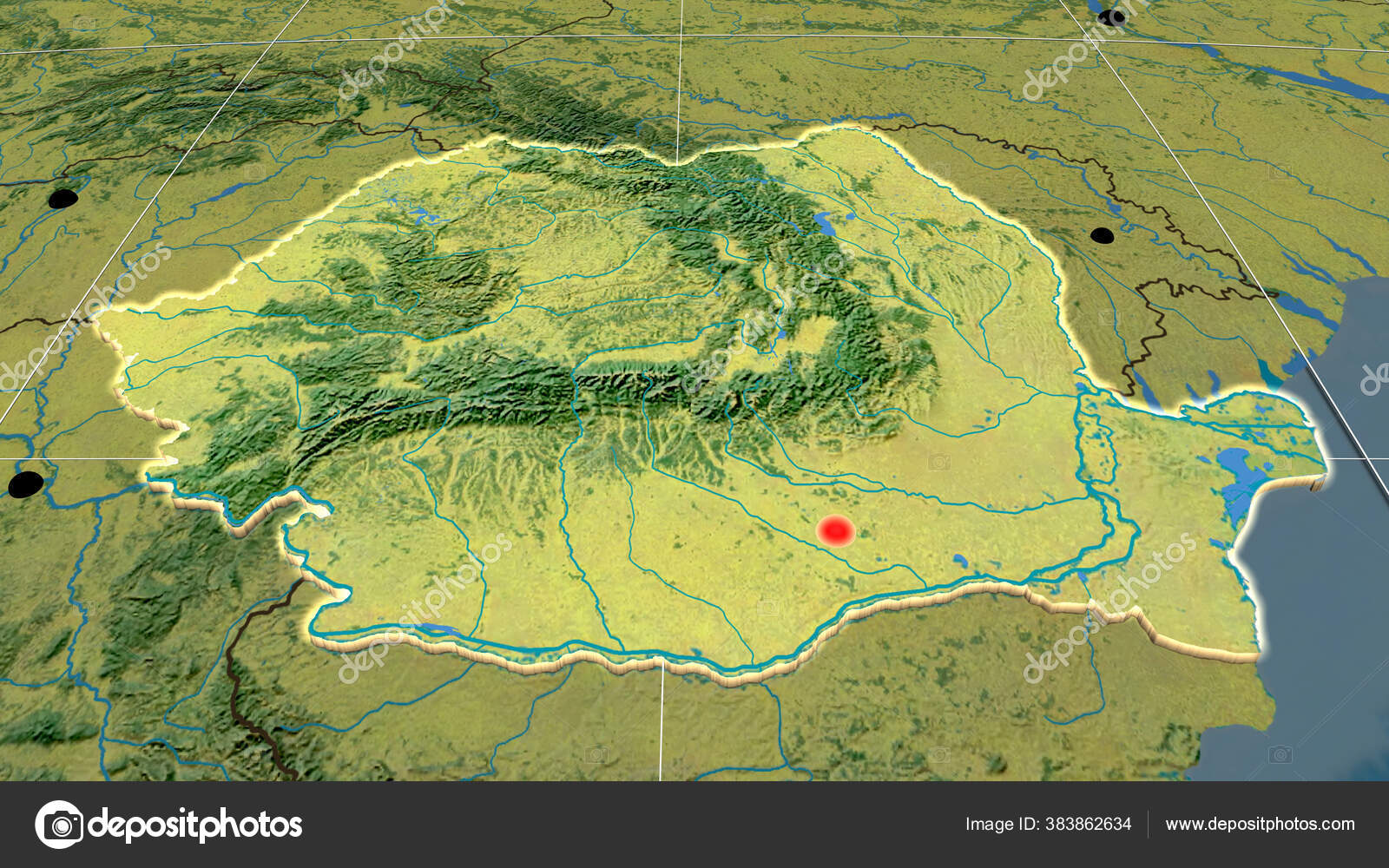 Romania Extruded Topographic Orthographic Map Capital Administrative ...