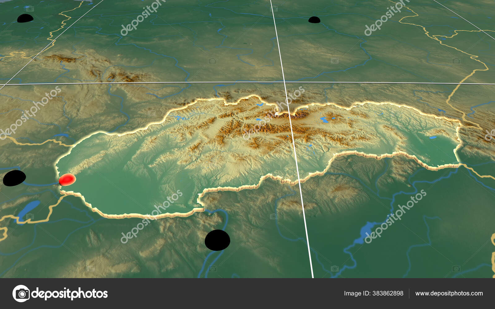 Slovakia Extruded Relief Orthographic Map Capital Administrative ...
