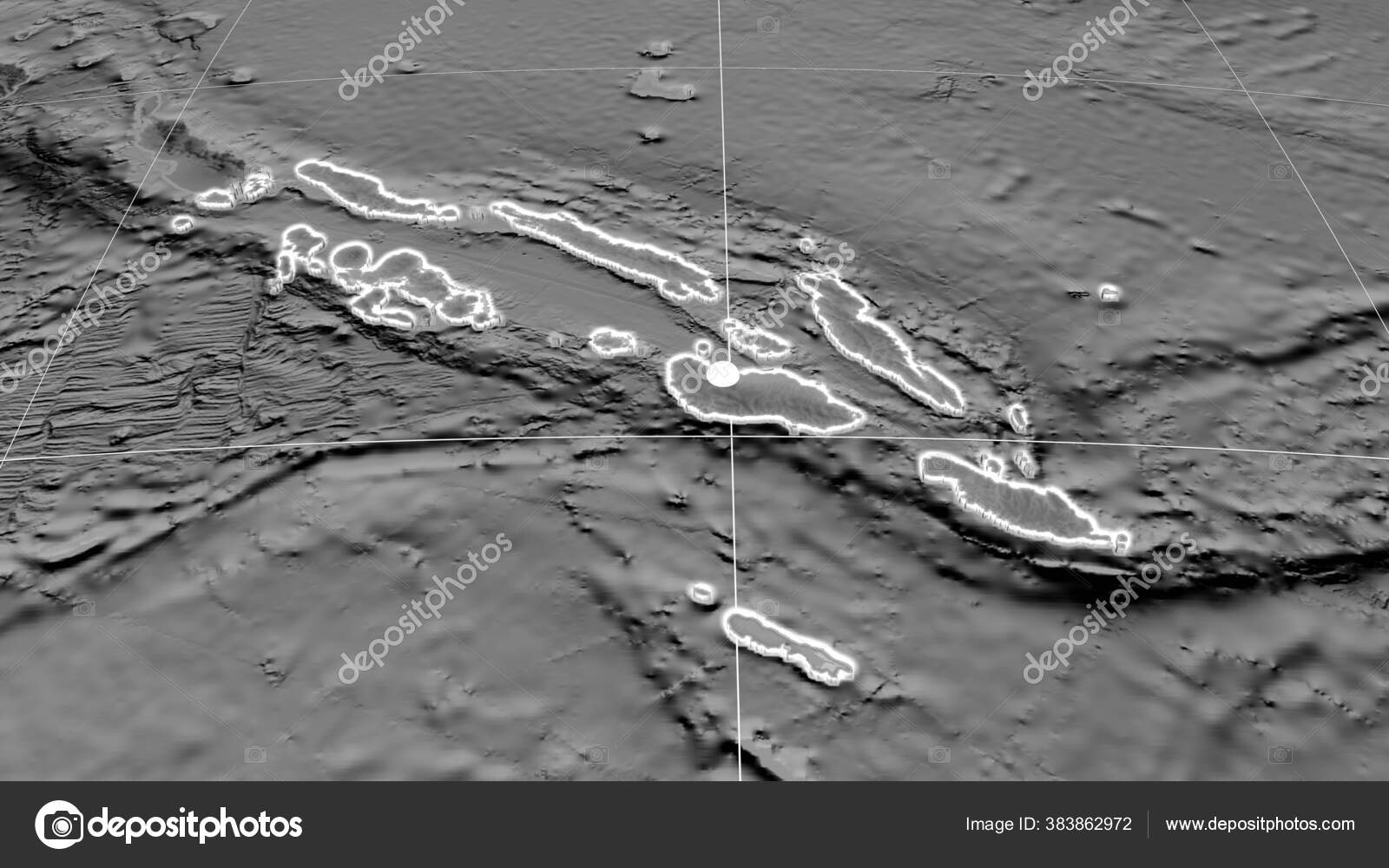 Solomon Islands Extruded Grayscale Orthographic Map Capital Administrative Borders Graticule ...
