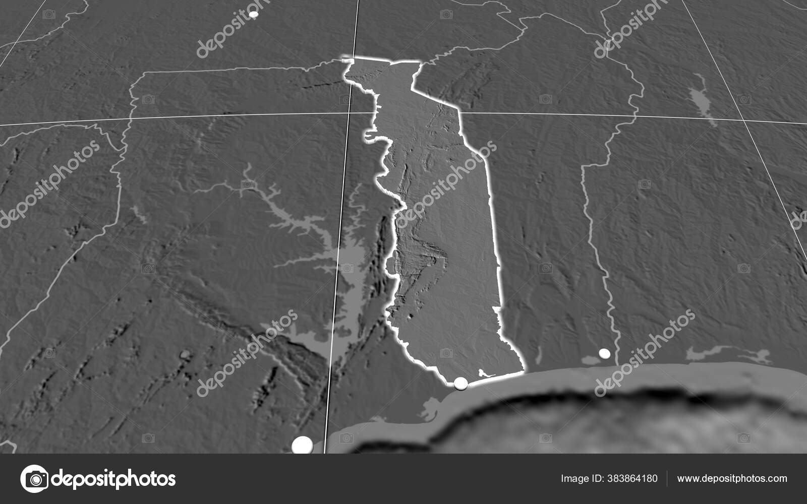 Togo Extruded Bilevel Orthographic Map Capital Administrative Borders ...