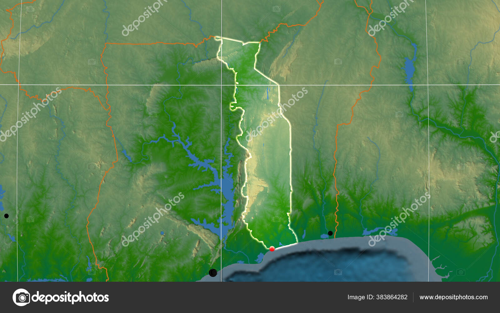 Togo Outlined Physical Orthographic Map Capital Administrative Borders ...