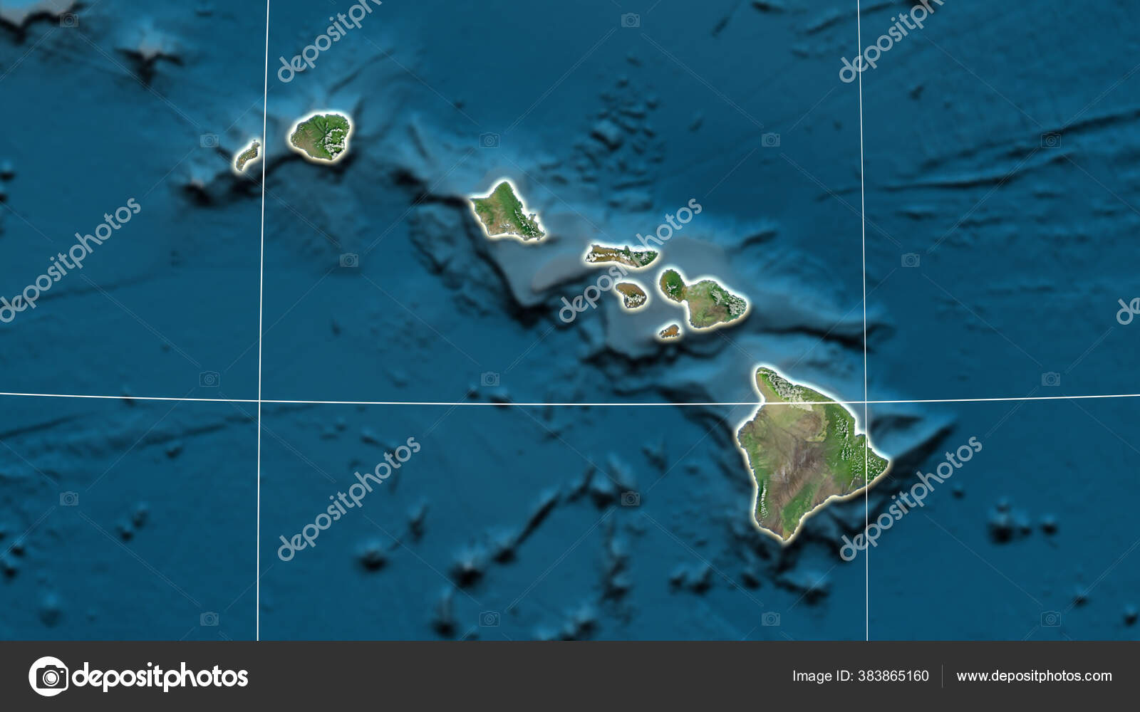 Hawaii Outlined Satellite Orthographic Map Capital Administrative ...