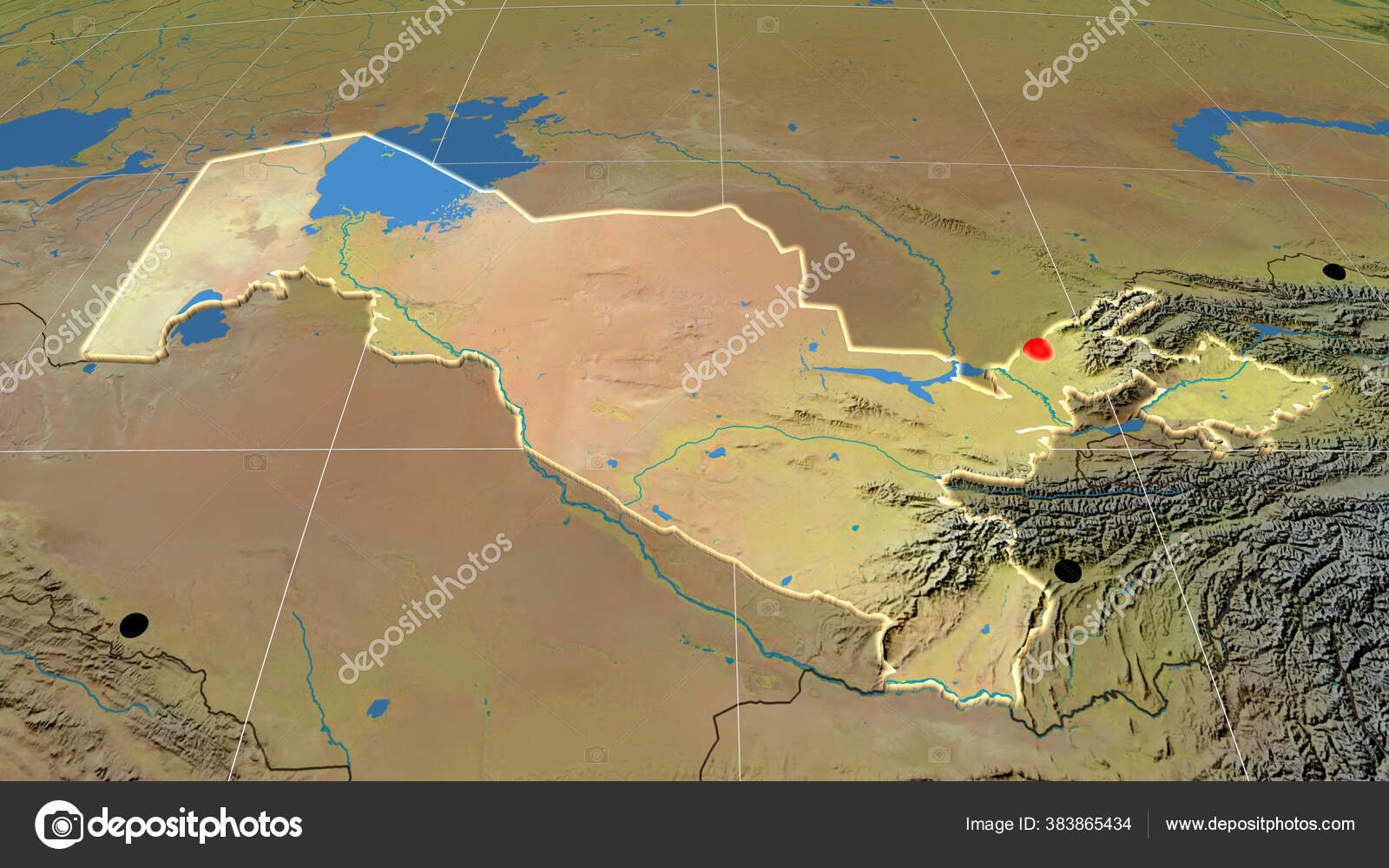 Uzbekistan Extruded Topographic Orthographic Map Capital Administrative ...