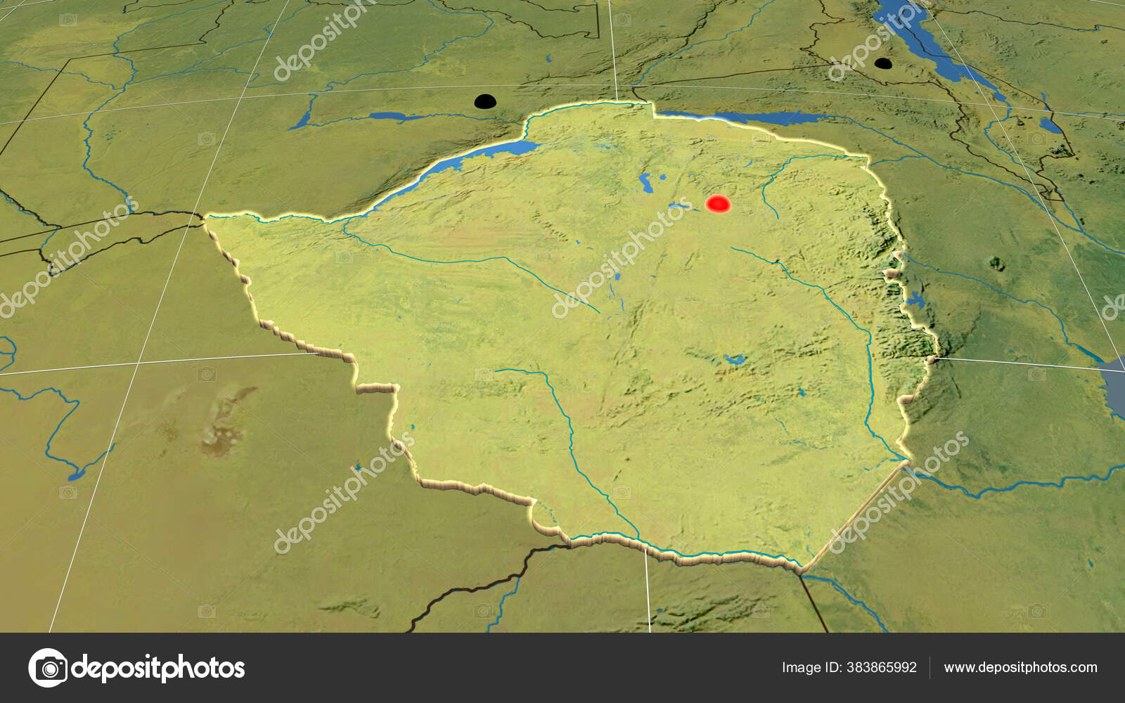 Zimbabwe Extruded Topographic Orthographic Map Capital Administrative ...