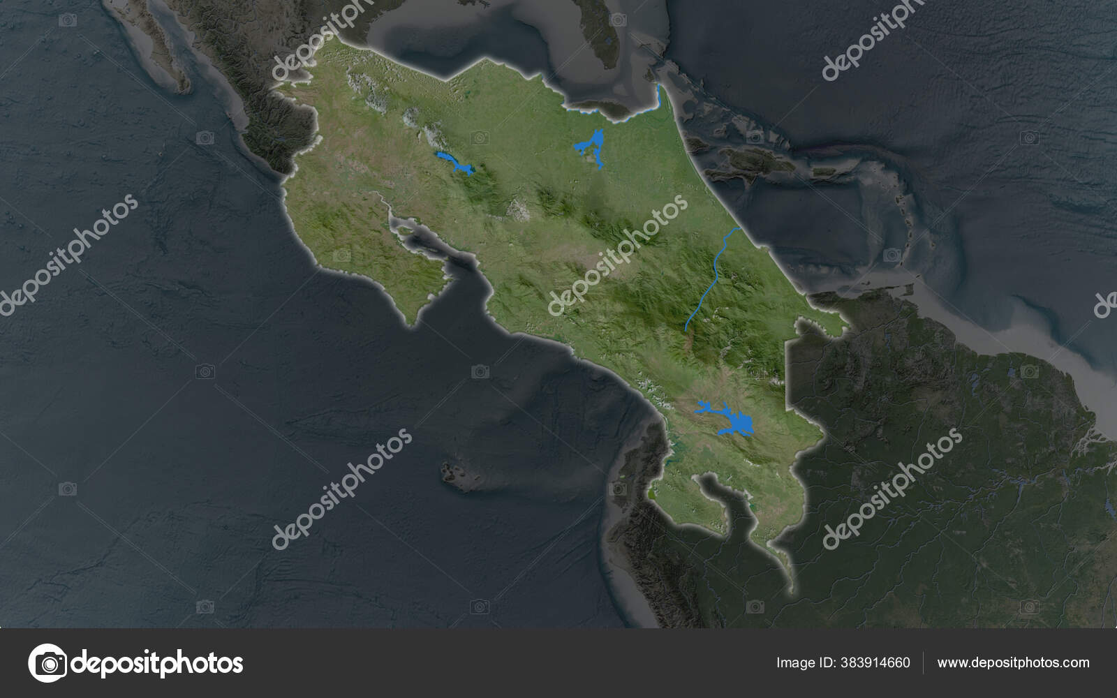 Costa Rica Area Enlarged Glowed Darkened Background Its Surroundings ...
