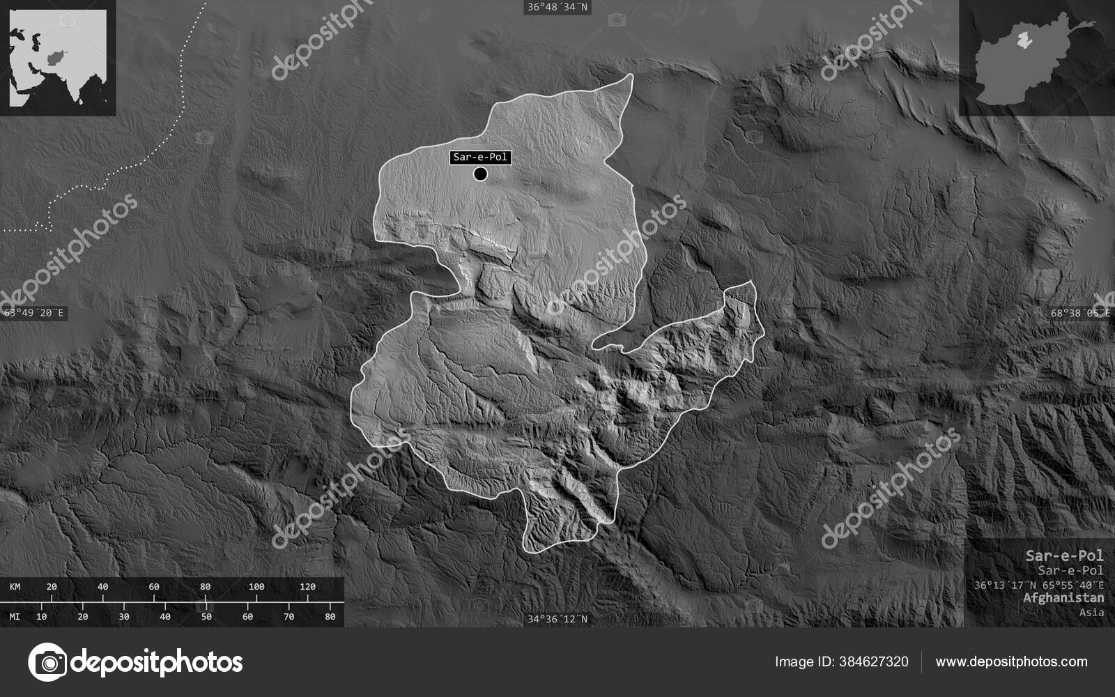 Sar Pol Province Afghanistan Grayscaled Map Lakes Rivers Shape ...