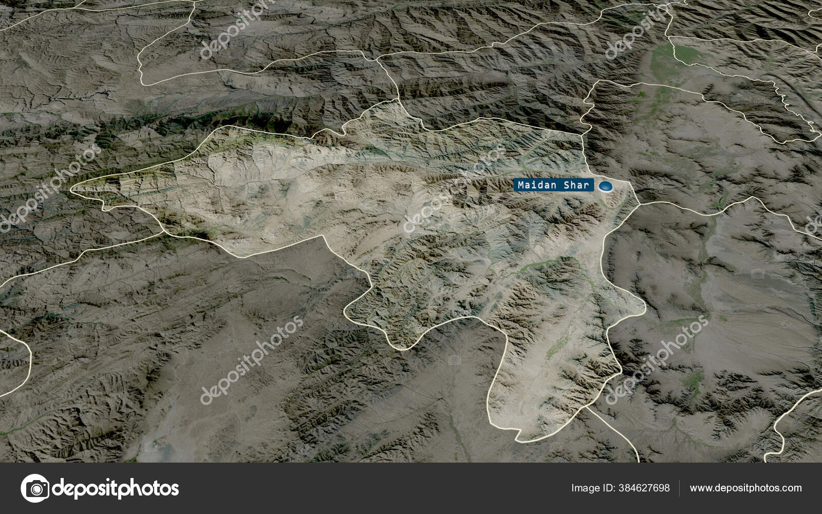 Wardak Province Afghanistan Zoomed Highlighted Capital Satellite ...