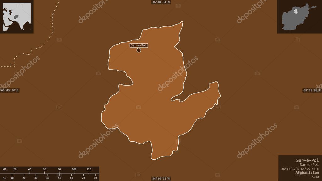 Sar-e-Pol, provincia de Afganistán. Sólidos modelados con lagos y ríos ...