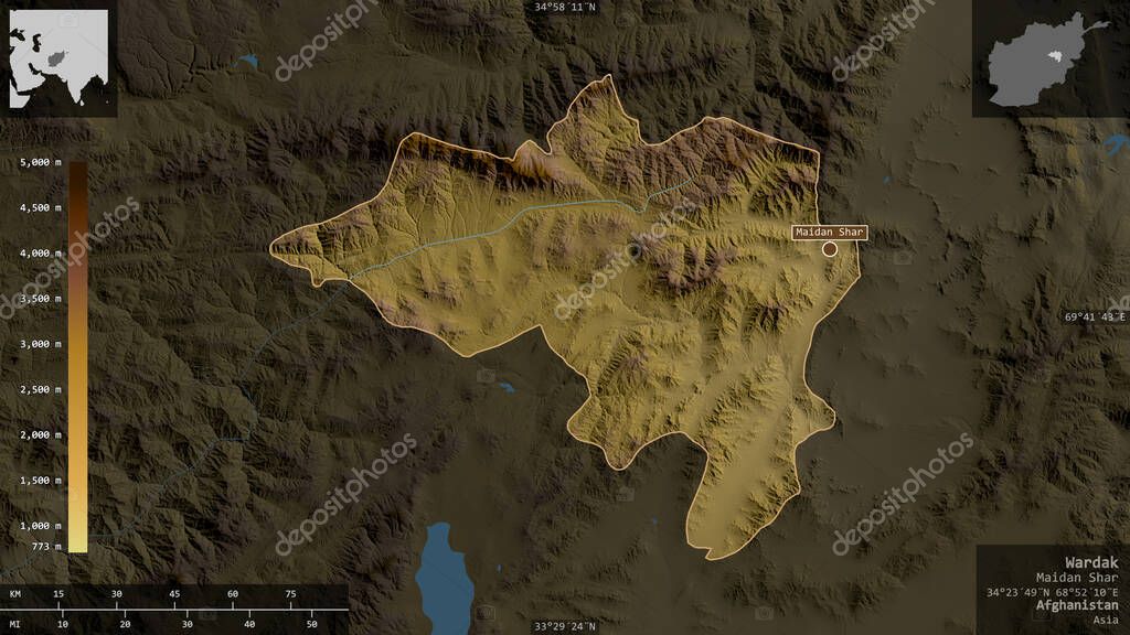 Wardak, provincia de Afganistán. Datos de sombreado de colores con ...