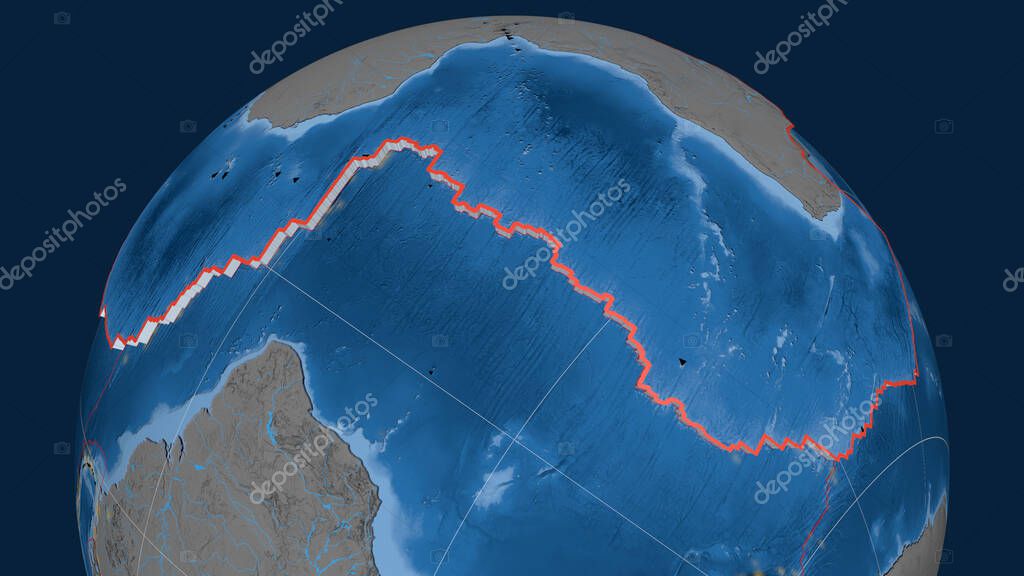 Placa tectónica africana extruida en el globo. topografía y batimetría ...