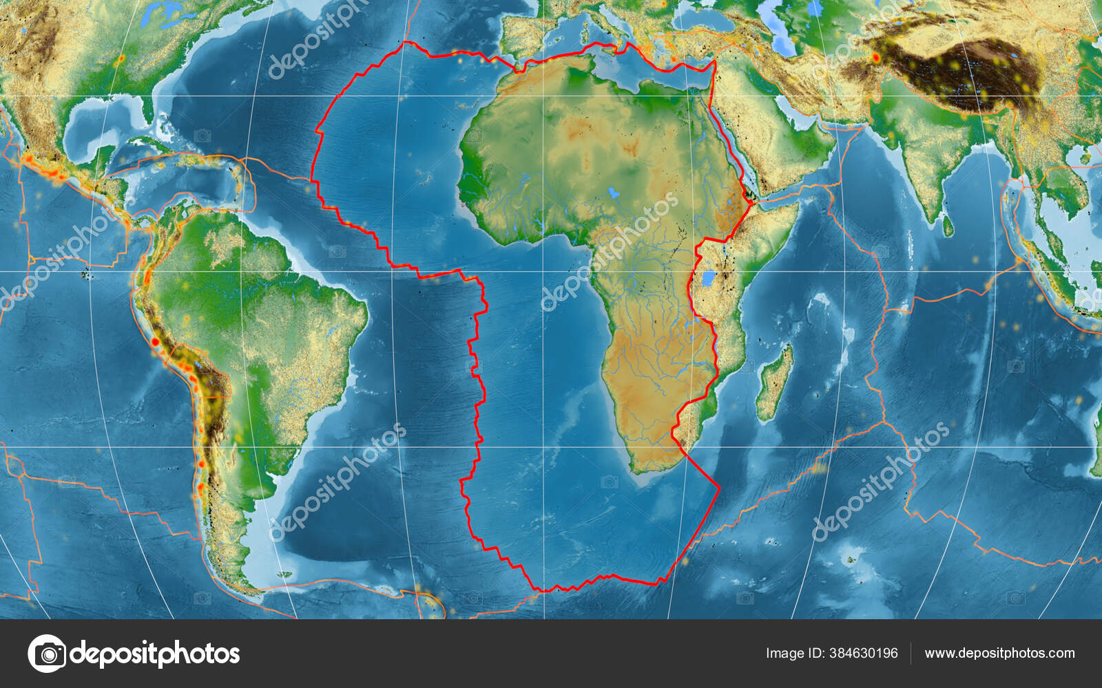 African Tectonic Plate Outlined Global Color Physical Map Kavrayskiy ...