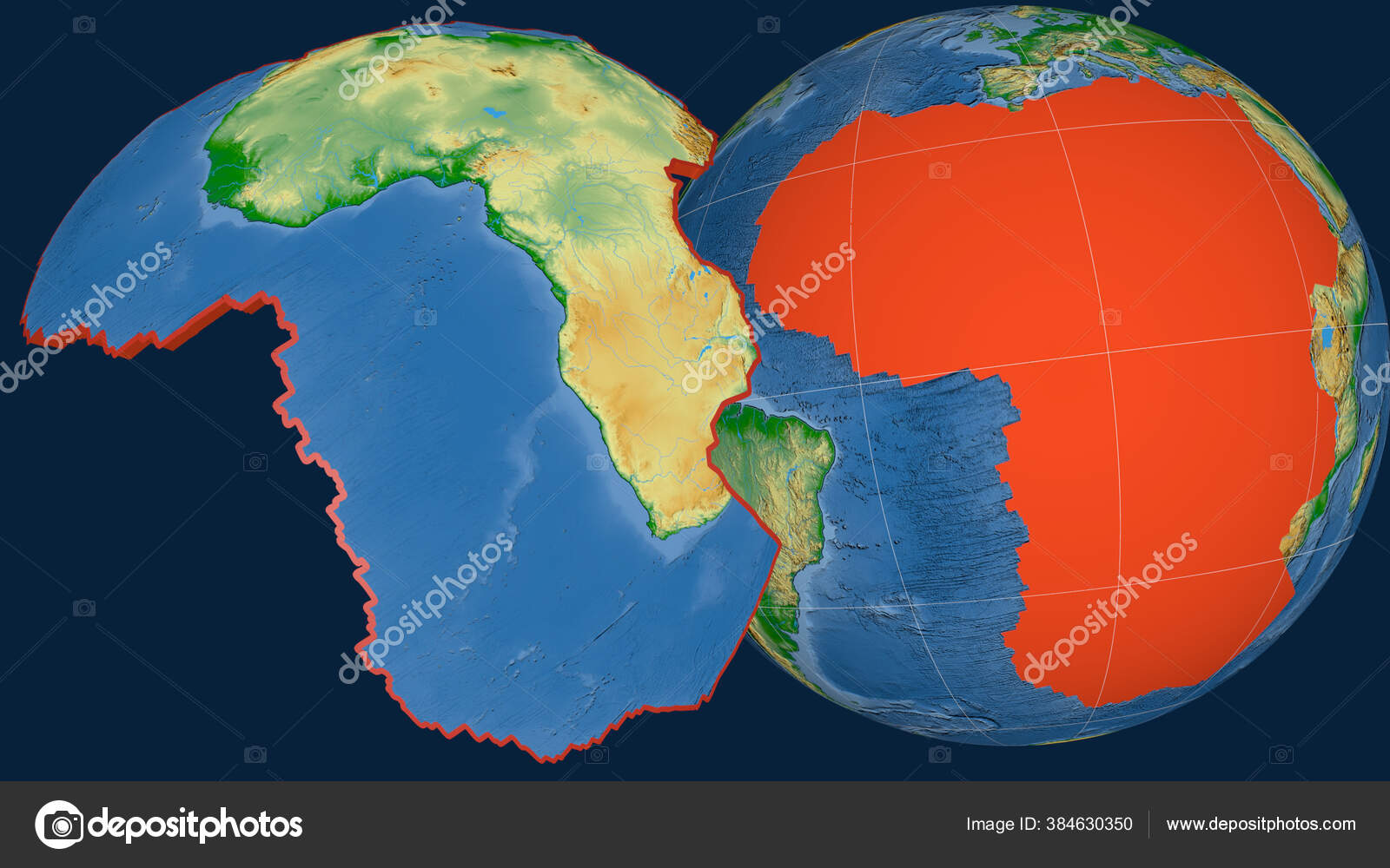 African Tectonic Plate Extruded Presented Globe Color Physical Map ...