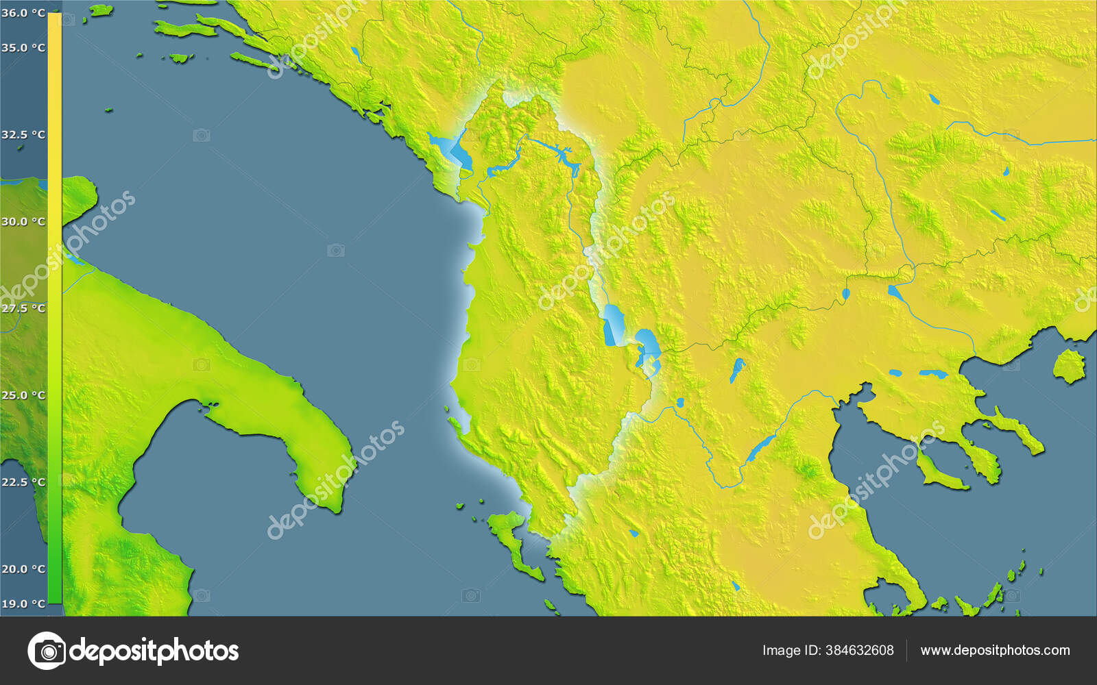 Mean Annual Temperature Variation Albania Area Stereographic Projection ...