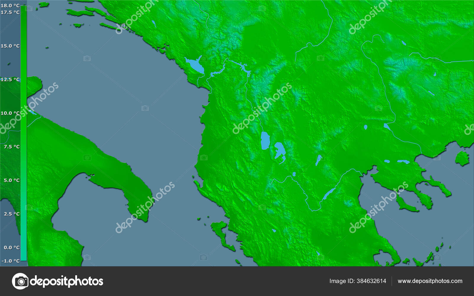 Annual Mean Temperature Albania Area Stereographic Projection Legend ...